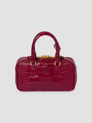 Miu Miu Mini Arcadie Top Handle Bag In Crocodile Embossed Leather - Red