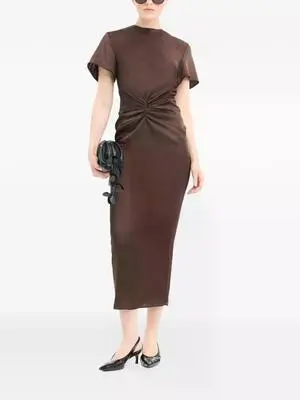 ROTATE BY BIRGER CHRISTENSEN Gathered Satin-finish Midi Dress - Brown