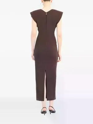 ROTATE BY BIRGER CHRISTENSEN V-neck Midi Dress - Brown