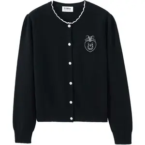 27 Miles Malibu Mylan Cashmere Cardigan With Heart Embroidery - Black/cloud