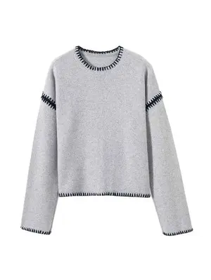 27 Miles Malibu Cinthia Contrast Stitching Cashmere Crewneck Sweater - Heather
