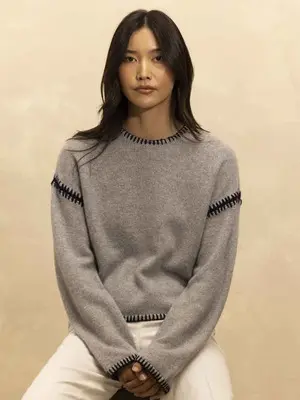 27 Miles Malibu Cinthia Contrast Stitching Cashmere Crewneck Sweater