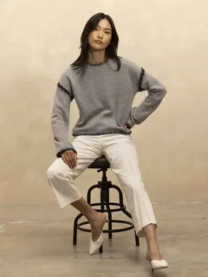 27 Miles Malibu Cinthia Contrast Stitching Cashmere Crewneck Sweater