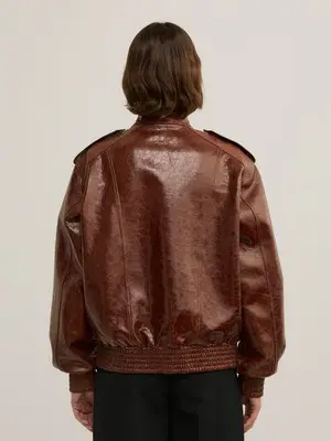 Witchery Crinkle High Neck Leather Bomber Jacket