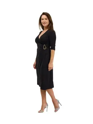 24SEVEN COMFORT APPAREL 24seven Comfort Elevate V-neck Three-quarter Sleeve Wrap Dress - Black