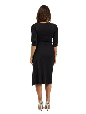 24SEVEN COMFORT APPAREL 24seven Comfort Elevate V-neck Three-quarter Sleeve Wrap Dress - Black