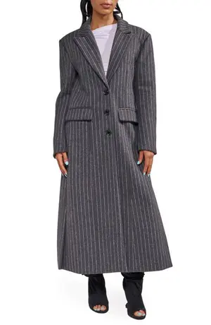 AZALEA WANG Skyline Pinstripe Long Coat - Grey