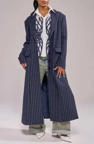 AZALEA WANG Skyline Pinstripe Long Coat