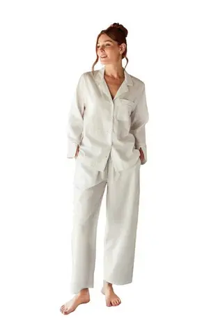 CHRISTY Seersucker Stripe Luxury Cotton Pajamas - Beige