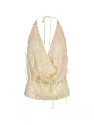 ROTATE BY BIRGER CHRISTENSEN Sequins Halter Neck Top Ecru - Neutrals