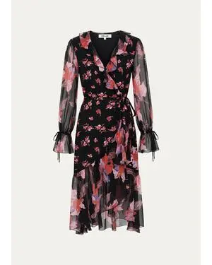 Diane Von Furstenberg Thena Floral Crepe & Georgette Midi Wrap Dress - Irisb