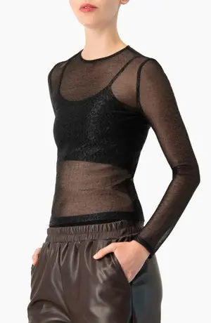 IVONNE Fine Mesh Sheer Long Sleeve Blouse