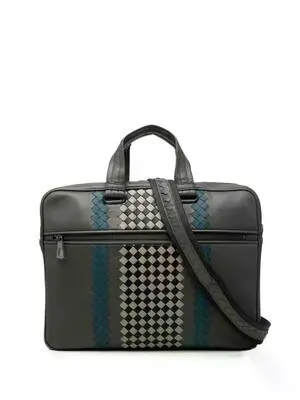 Bottega Veneta 2012-2026 Intrecciato Trimmed Leather Briefcase Business Bag - Grey