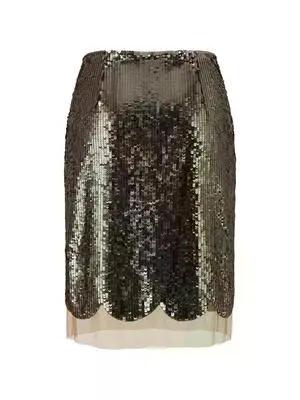 DES_PHEMMES Sequin-embellished Scalloped Midi Skirt - Grey