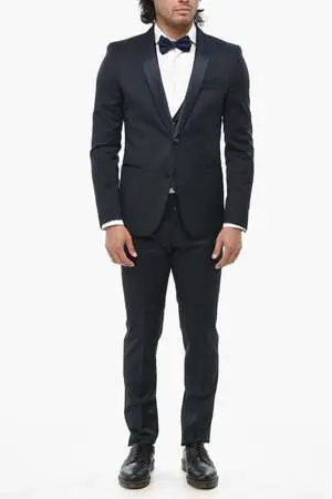 Corneliani Satin Shawl-lapel Three-piece Suit - Blue
