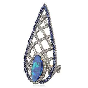 ARTISAN Blue Opal, Sapphire & Diamond Statement Ring In 18k Yellow & Silver - Gold
