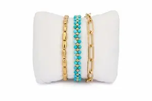 BOHO BETTY Turquoise Howlite Bracelet Stack – Calming Waterproof Gold Jewellery – Bazaruto - Blue/gold