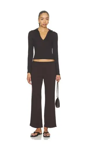 Donni. The Baby Rib Zip-up Tee In Chocolate