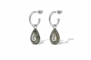 BOHO BETTY Labradorite Teardrop Hoop Earrings – Intuition Waterproof Silver Drop Earrings – Hana - Grey/silver