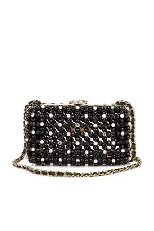 Chanel Beaded Faux Pearls Box Minaudiere Clutch In & White - Black