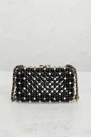 Chanel Beaded Faux Pearls Box Minaudiere Clutch In & White