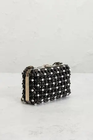 Chanel Beaded Faux Pearls Box Minaudiere Clutch In & White