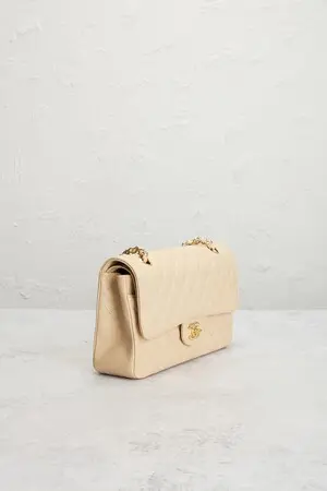Chanel Caviar Medium Classic Double Flap Bag In Beige