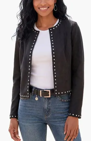 LASCANA Studded Faux Suede Jacket - Black