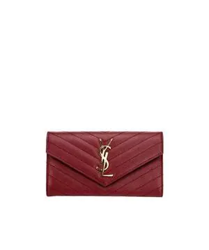 Saint Laurent Large Monogram Flap Wallet - Red