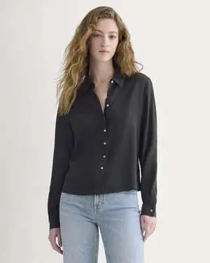 Everlane Washable Silk Shrunken Top - Black