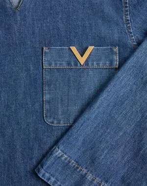Valentino Garavani Denim Chambray Shirt With V Gold - Blue