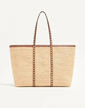 Valentino Garavani Rockstud Raffia Shopping Bag