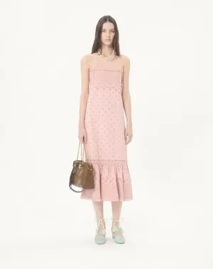 Valentino Garavani Midi Dress In Sangallo With Margheritine Embroidery - Pink
