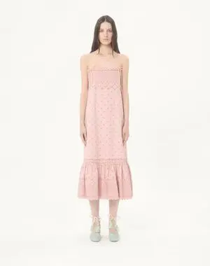 Valentino Garavani Midi Dress In Sangallo With Margheritine Embroidery - Pink