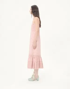 Valentino Garavani Midi Dress In Sangallo With Margheritine Embroidery - Pink