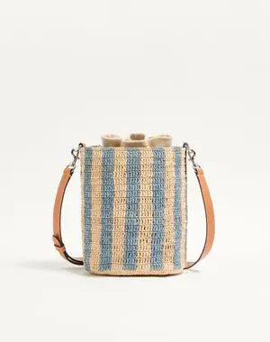 Valentino Garavani Small Striped Raffia Bucket Bag - Natural/azure