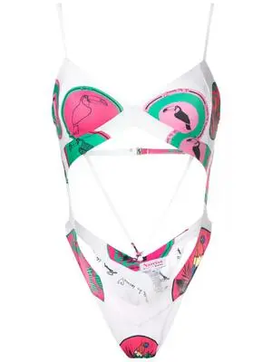 AMIR SLAMA Graphic-print Cut-out Swimsuit