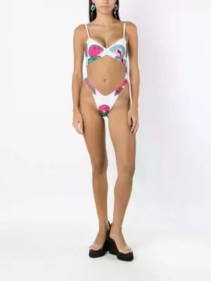 AMIR SLAMA Graphic-print Cut-out Swimsuit
