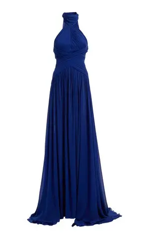 Elie Saab Halter-neck Silk Gown - Blue