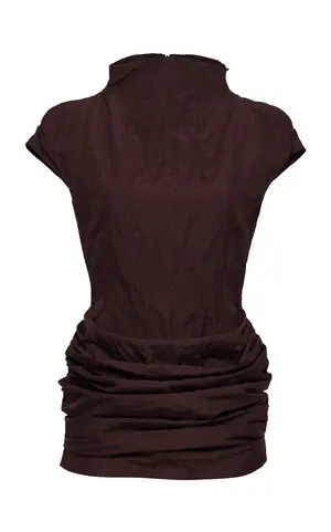 Magda Butrym High-neck Ruched Metallic-infused Cotton-blend Mini Dress - Brown