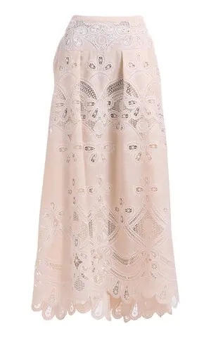 ELIE SAAB Elie Saab Embroidered Cotton Maxi Skirt With Ruffle Detail