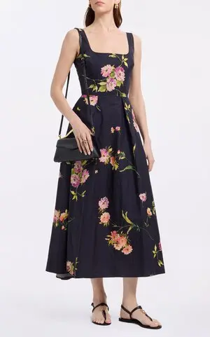 Floral Print Cotton Midi Dresses