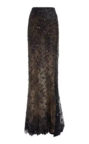 Elie Saab Embellished Lace Maxi Skirt - Black