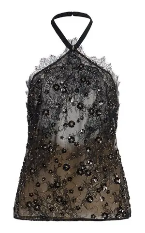 Elie Saab Embroidered Lace Top - Black