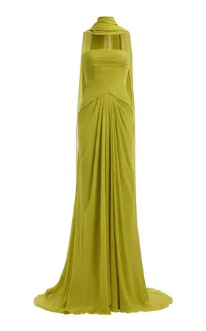 Elie Saab Strapless Silk Gown - Lime Green