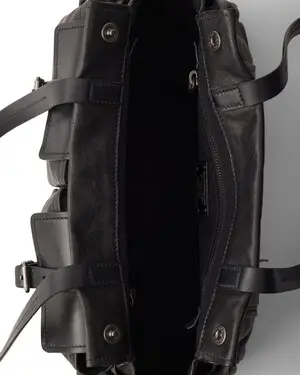 Prada Route Medium Leather Tote Bag - Black
