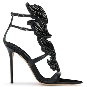 GIUSEPPE ZANOTTI Leather Sandals With Stiletto Heel And Embellished Detailing - Black