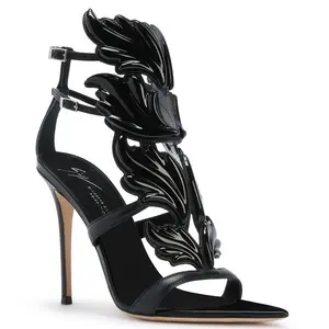 GIUSEPPE ZANOTTI Leather Sandals With Stiletto Heel And Embellished Detailing - Black