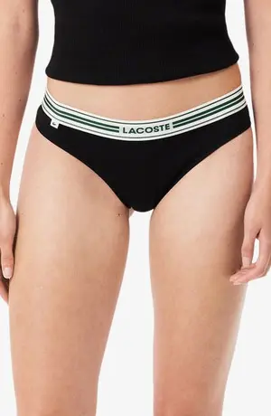 Lacoste High Waist Stretch Cotton Jersey Thong Black