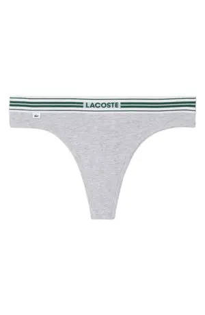 Lacoste High Waist Stretch Cotton Jersey Thong - Silver Chine